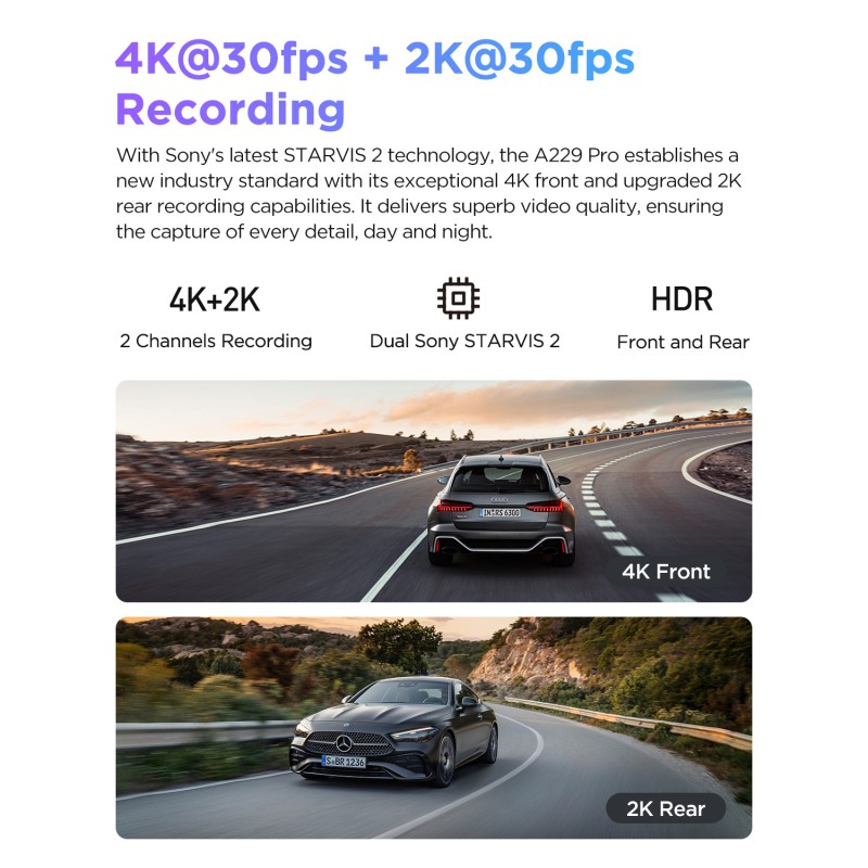 Viofo A229 Pro 2CH FRONT AND REAR 4K+2K - HTX DASH CAMS