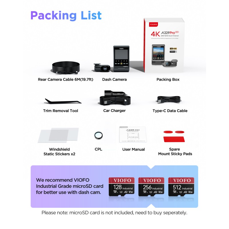 Viofo A229 Pro 2CH FRONT AND REAR 4K+2K - HTX DASH CAMS